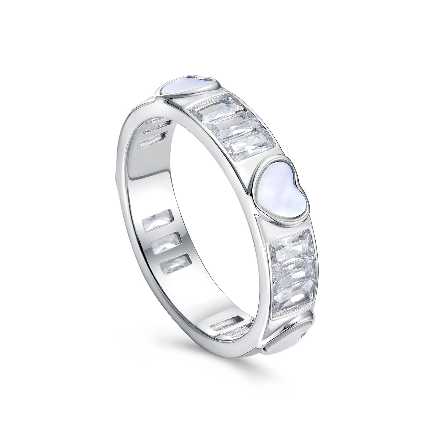 Кольцо тонкое, серебро, 925 проба, перламутр, фианит