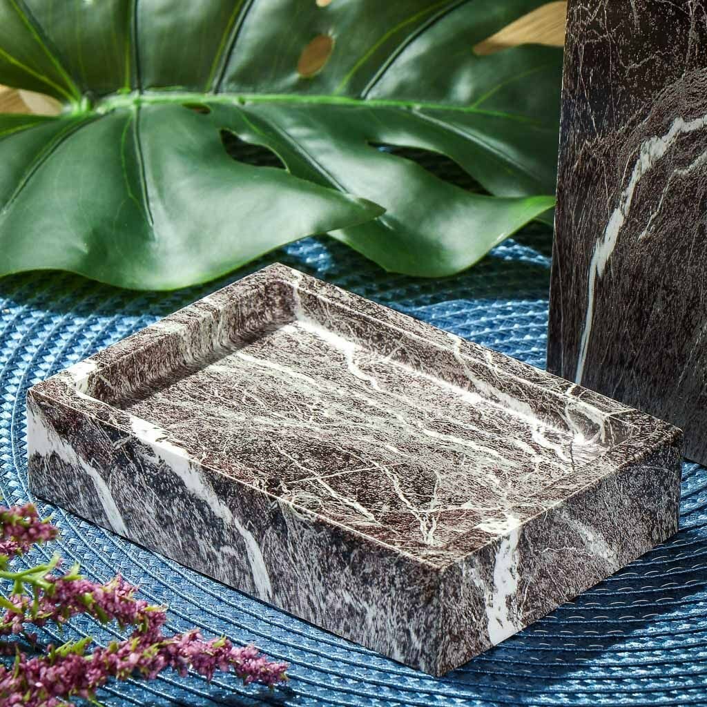 Мыльница настольная Мрамор Престиж из полистоуна, серая, 12.3x8.6x2.5 см. Стильный аксессуар для ванной комнаты