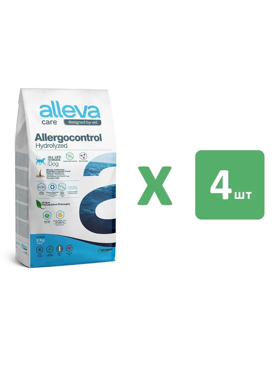 Корм сухой Alleva Care Adult Dog Allergocontrol для взрослых собак всех пород при пищевой непереносимости, 2 кг 4 шт