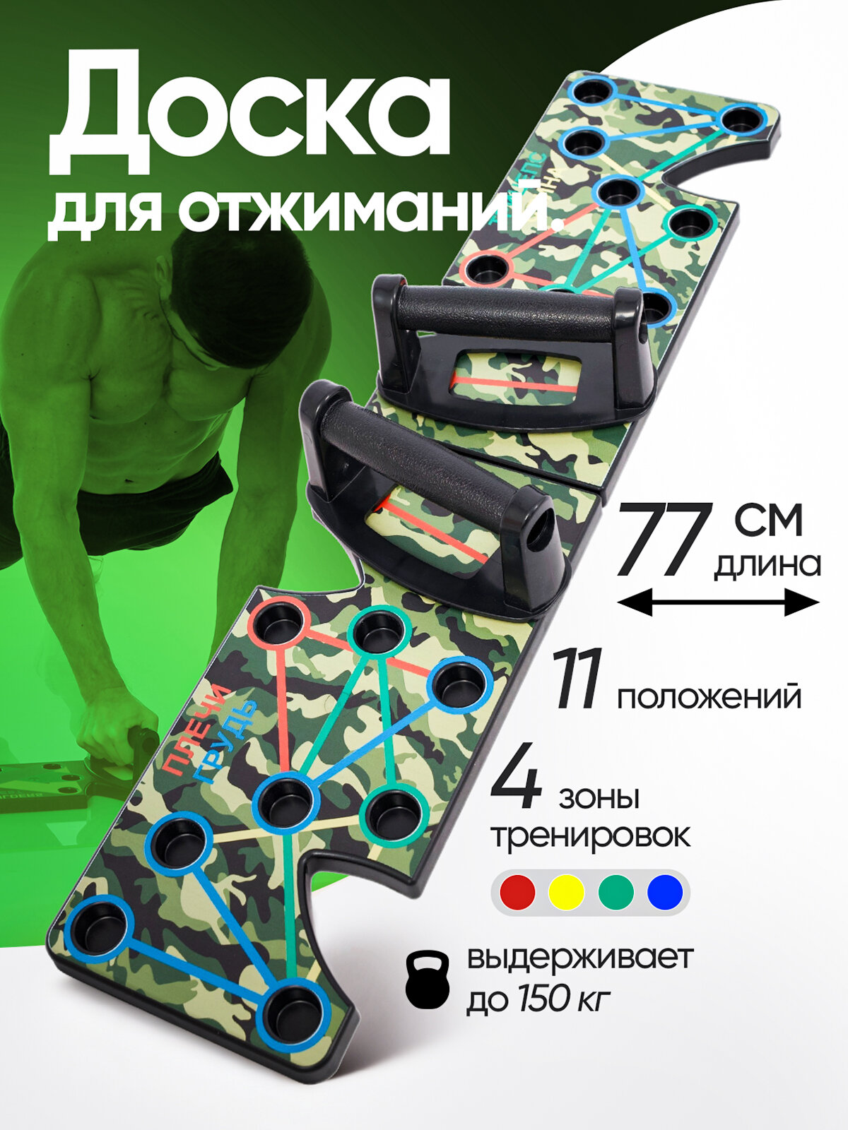 Платформа / Упоры / Доска для отжиманий, Противоскользящая основа "Камуфляж",
