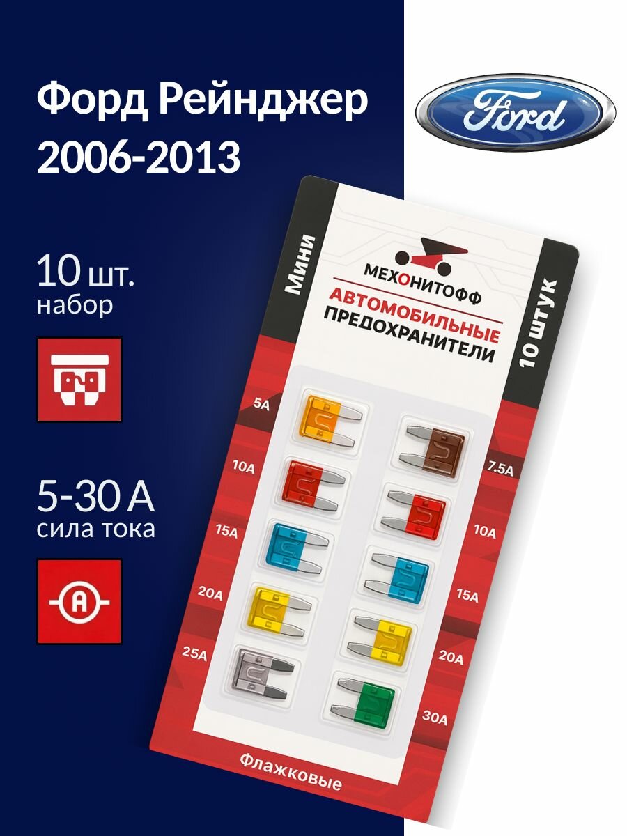 Предохранители Форд Рейнджер 2006-2013 набор 10 шт Мини / Ford Ranger