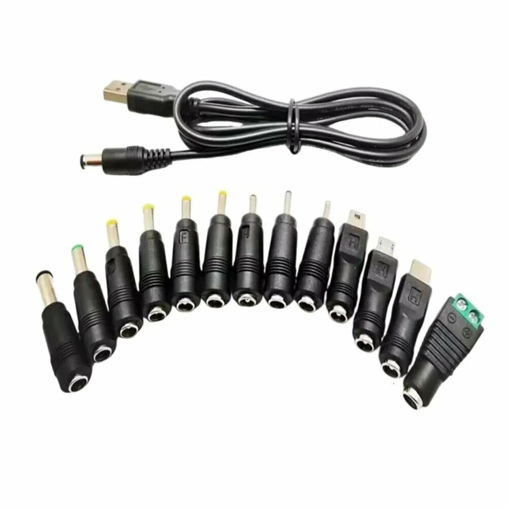 USB-кабель с разъёмом 5,5 2,1 мм и 13 насадками