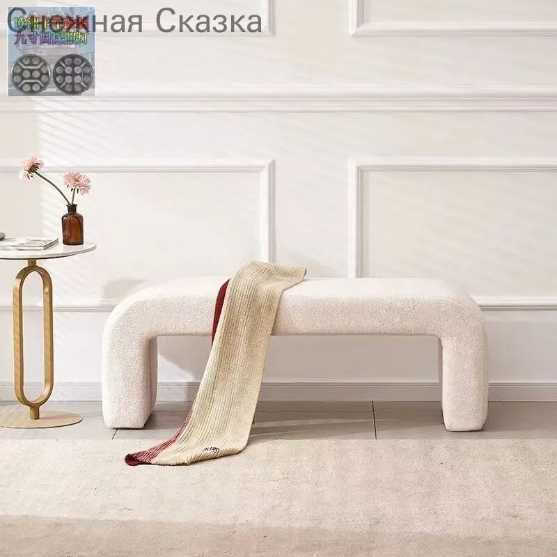 Пуф с мягким сиденьем из букле 80х40х43 см для прихожей и спальни, цвет белый