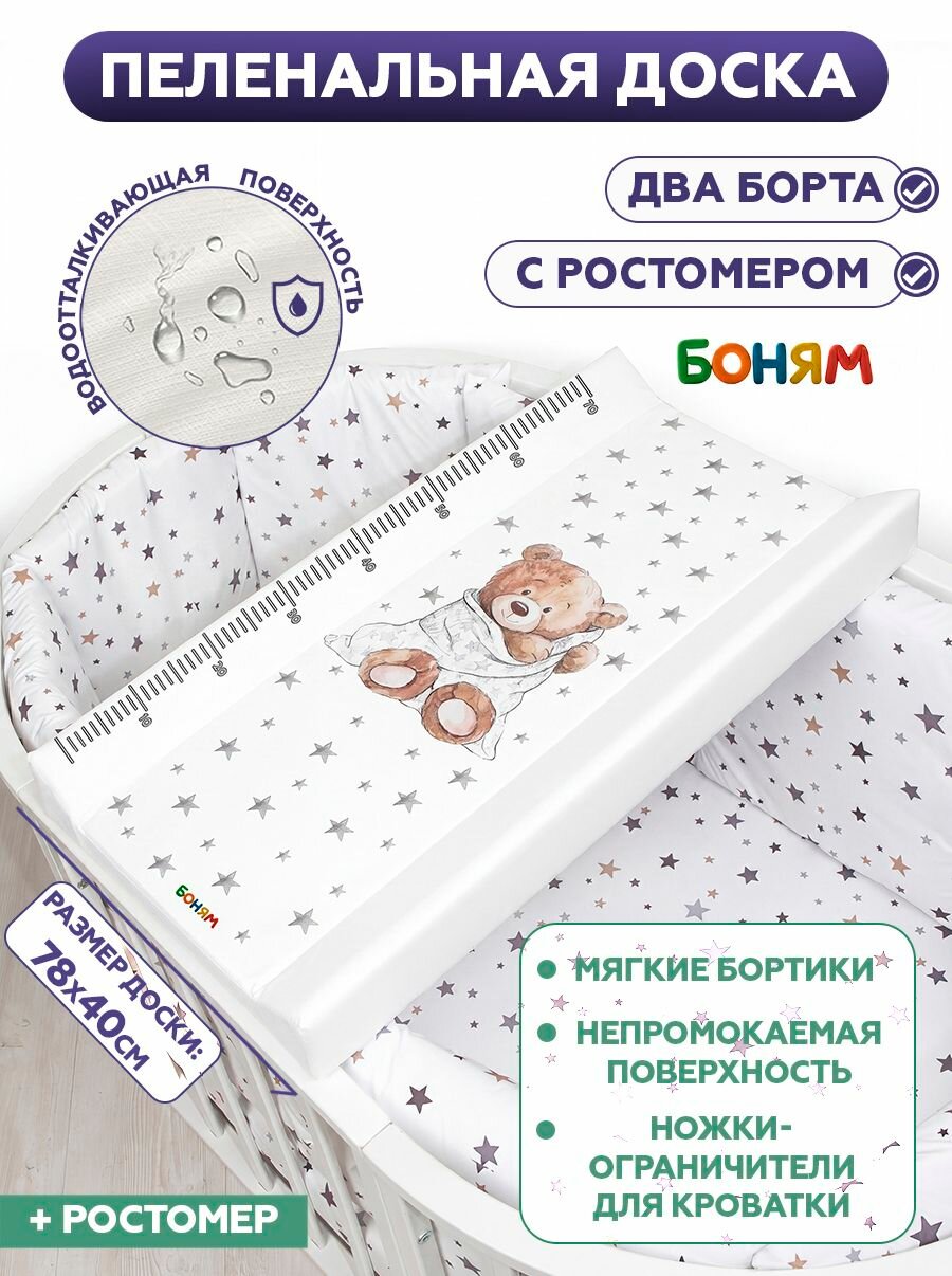 Пеленальная доска для новорожденного на кровать, комод с ростомером мишка в одеяле, 1 шт, Мишка в одеяле Мишка в одеяле