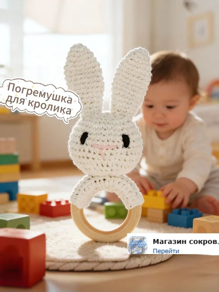 Погремушка грызунок из дерева "Зайчик"