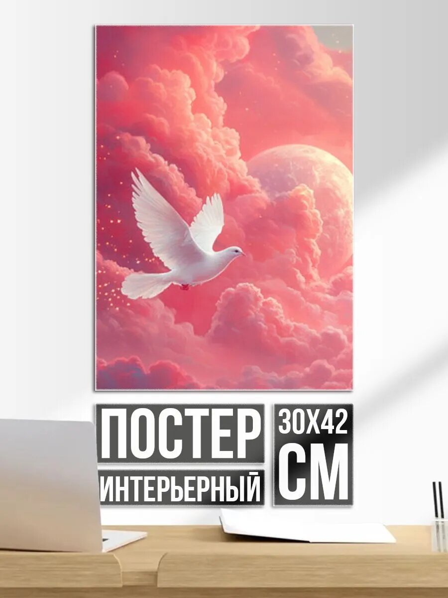 Постер на стену Белый голубь в небесах