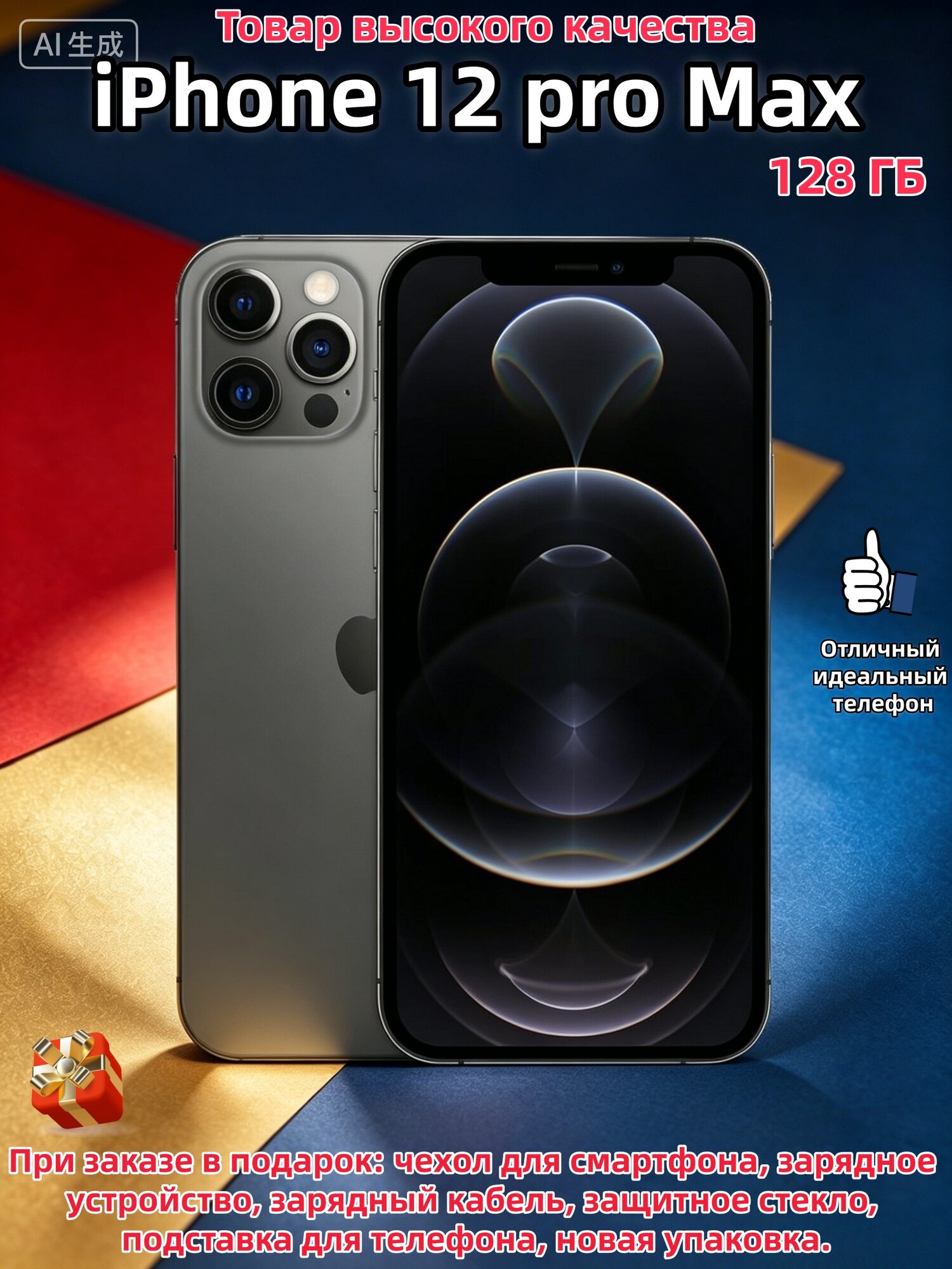 Смартфон Apple iPhone 12 Pro Max, 128 ГБ, экран 6,7 дюйма, цвет графит, поддержка 2 Nano SIM