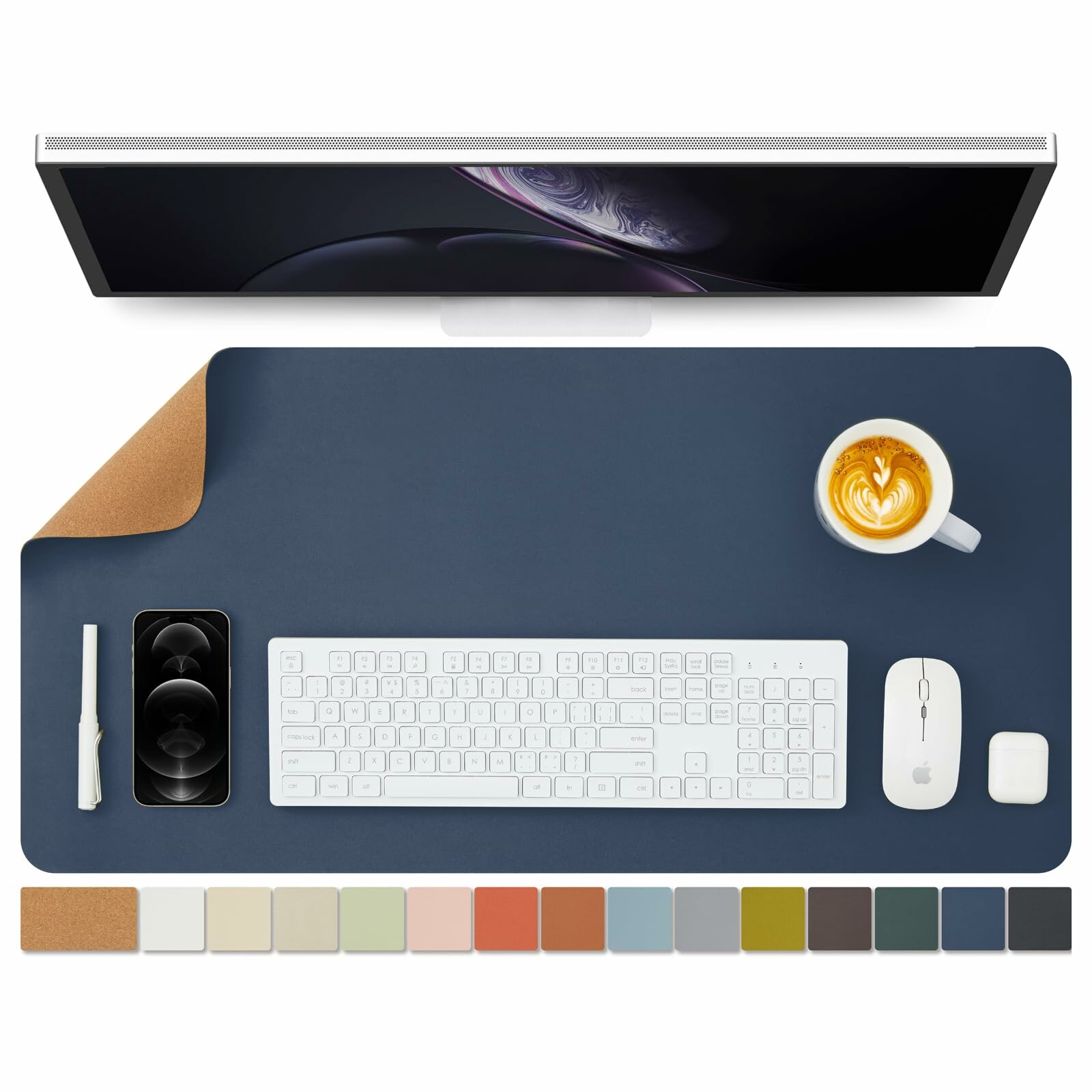Computer Cork Board Pad - Двусторонний Пад для Офиса Дома Компьютерные Аксессуары, Большой Мышевый Пад, Темно-синий, 1x Мышевый Пад