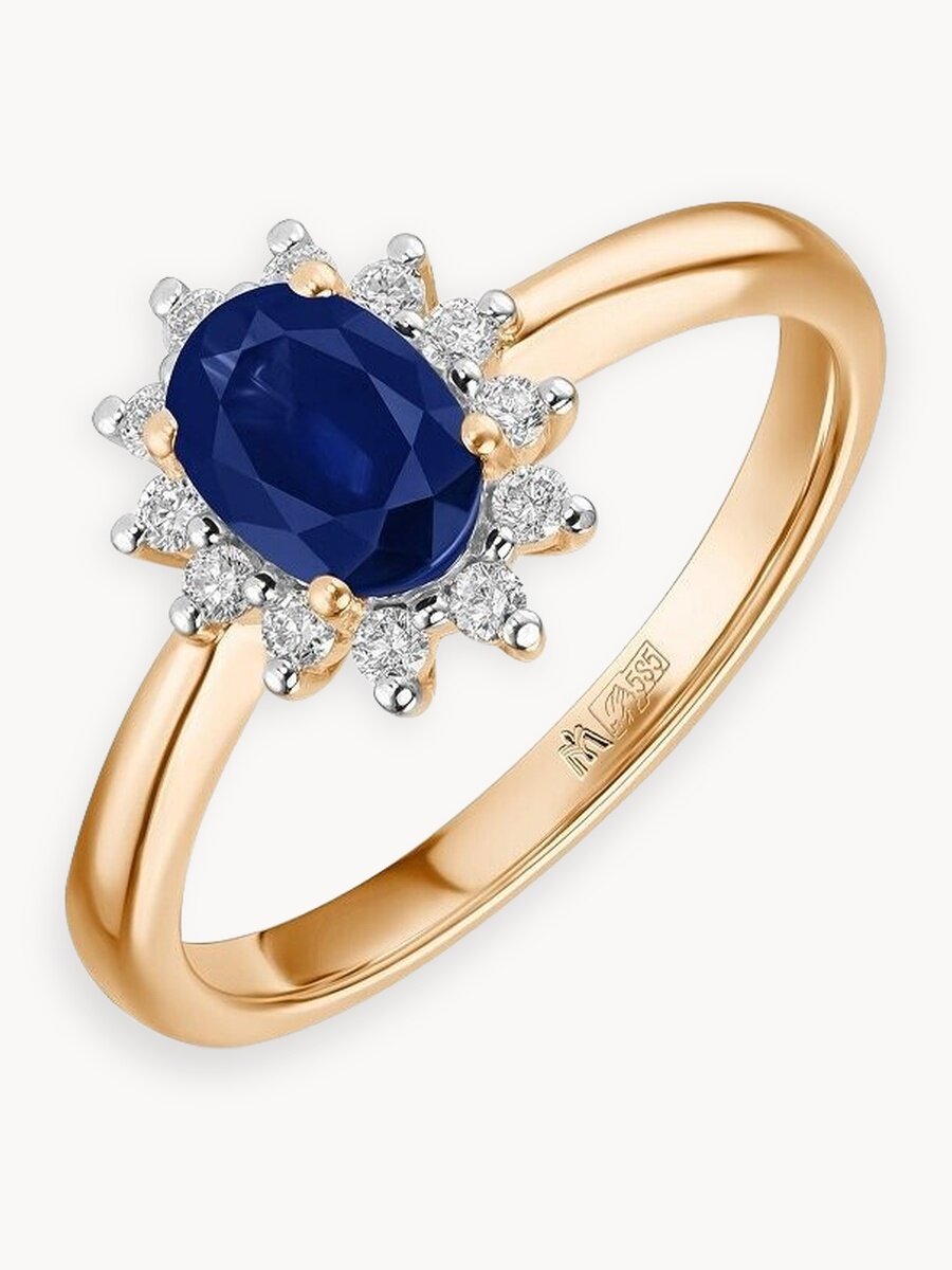 Кольцо помолвочное, дорожка, красное золото, 585 проба, фианит, сапфир