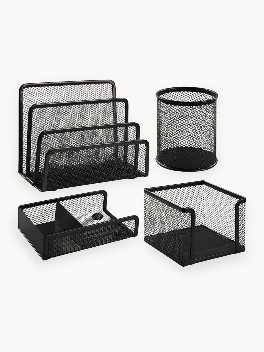 Настольный набор для канцелярии из металла для офиса / дома Brauberg "Germanium" из металла, 4 предмета, черный, 231964