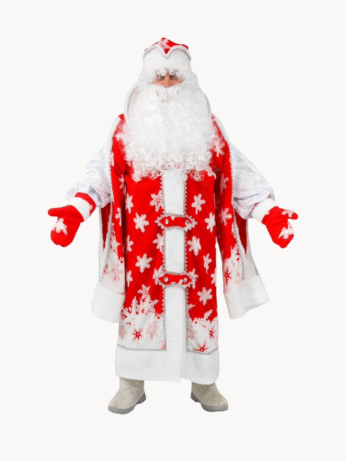 Карнавальный костюм Дед Мороз Царский Красный с бородой (54-56)