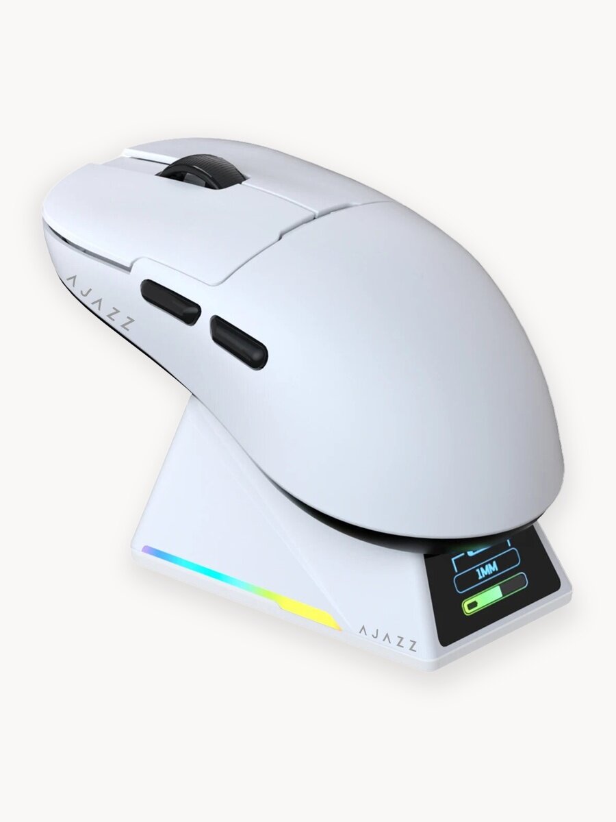 Игровая беспроводная мышь AJAZZ AJ159 APEX, белый цвет, док-станция с TFT-экраном, 8000Гц, PAW3950