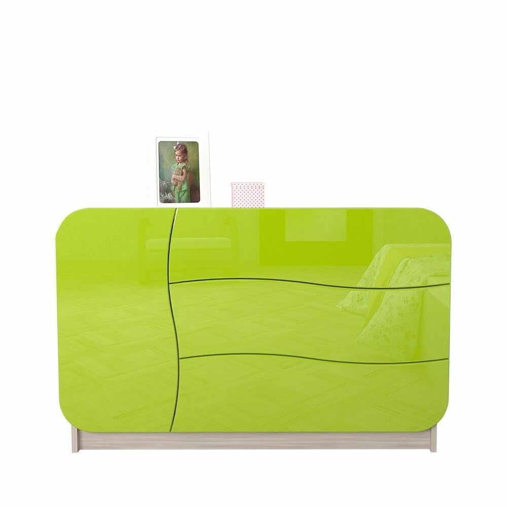 Комод Мебелеф-30, корпус дуб молочный, фасад яблоко глянец, 115х40х74, ящики справа