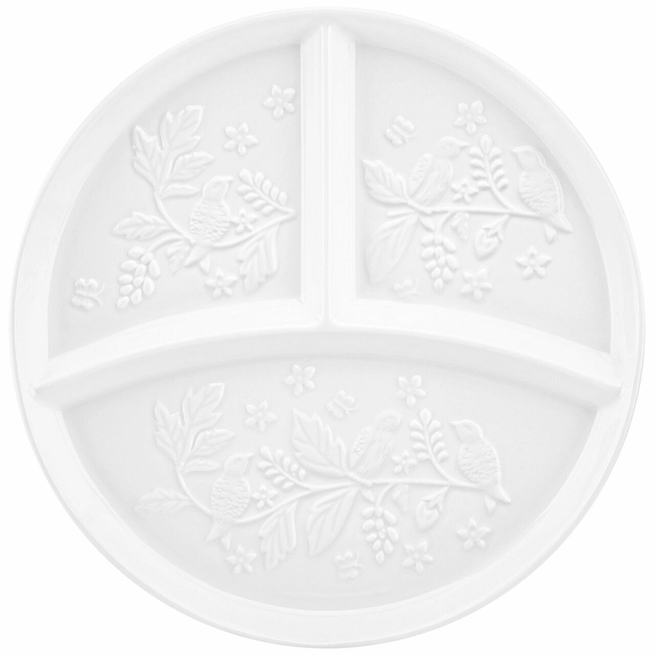 Elan Gallery Менажница Птички на ветке, фарфор, 3 секции, размер 22х22х2.5 см