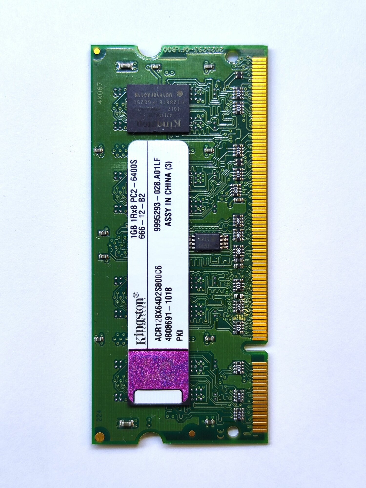 Оперативная память для ноутбука DDR2 Kingston 1gb 800MHz ACR128X64D2S800C6 1Rx8 PC2-6400S 666-12-B2