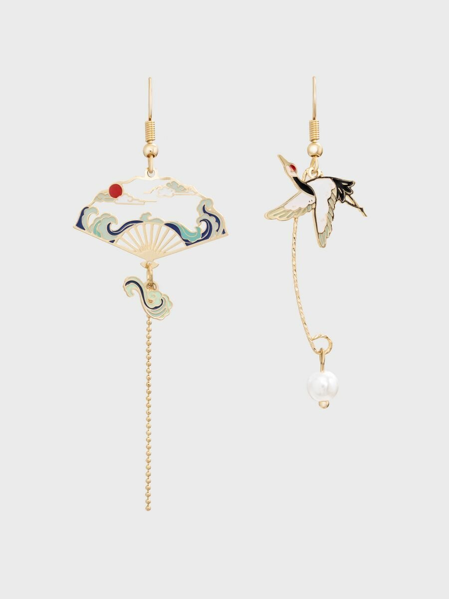 Серьги непарные, акрил, жемчуг имитация, эмаль