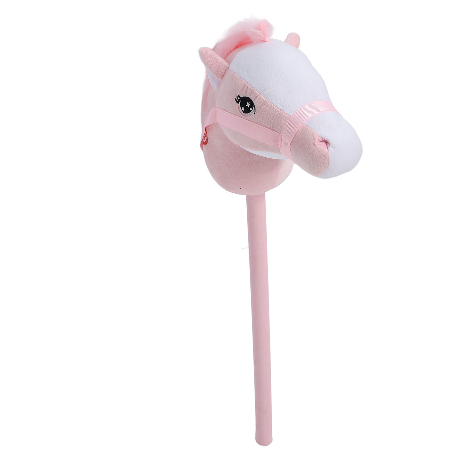Игрушка-лошадка на палочке, 70 см, плюшевая, из ПВХ, мультяшная, ручной работы, розовая.