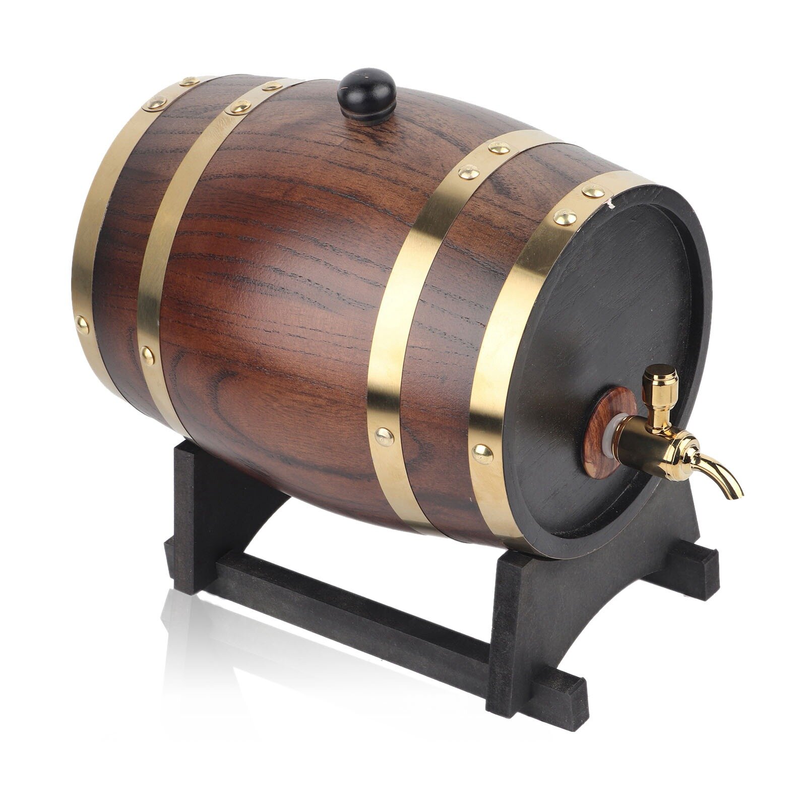Бочонок для вина, бренди, виски объемом 3L из дуба со спотчерным черным цветом, с краном, алюминиевым фольговым линером, высота 23см, диаметр дна 16см, общий размер 27x19x25см, вес 2155г, для дома, кофеен, чайных домов, ресторанов, отелей, в комплект