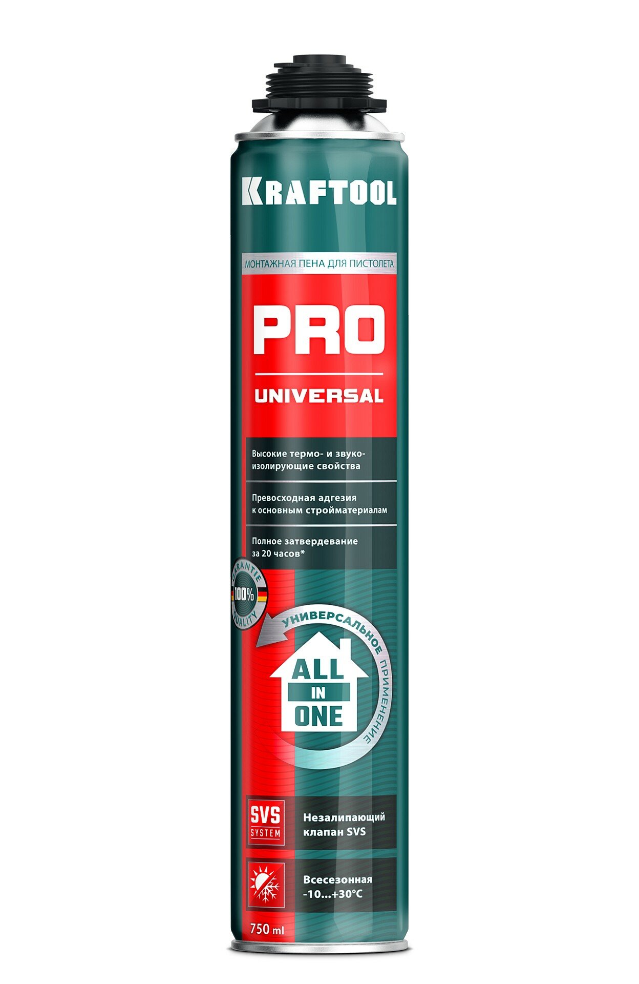 Пистолетная пена KRAFTOOL PRO, 750 мл, всесезонная, SVS, не залипающий клапан, выход до 45 л