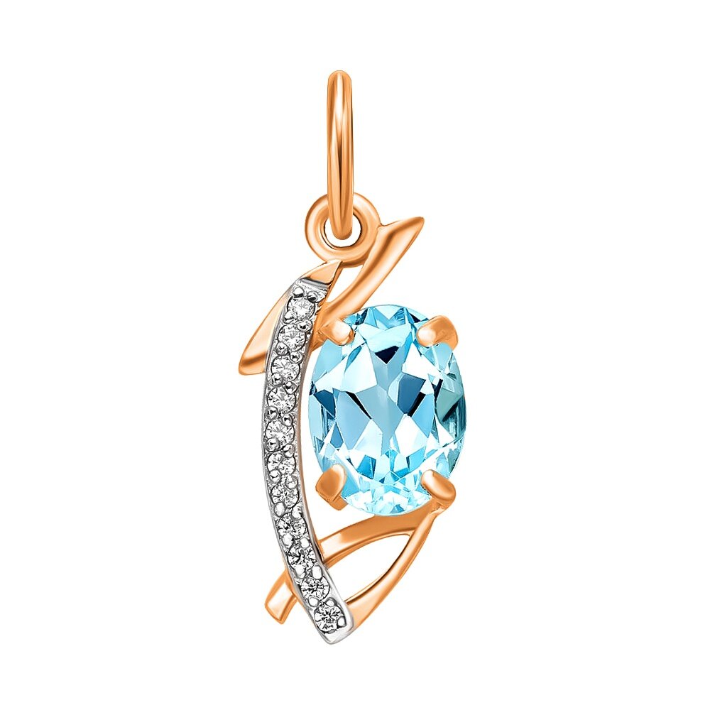 Подвеска, красное золото, 585 проба, родирование, фианит, топаз