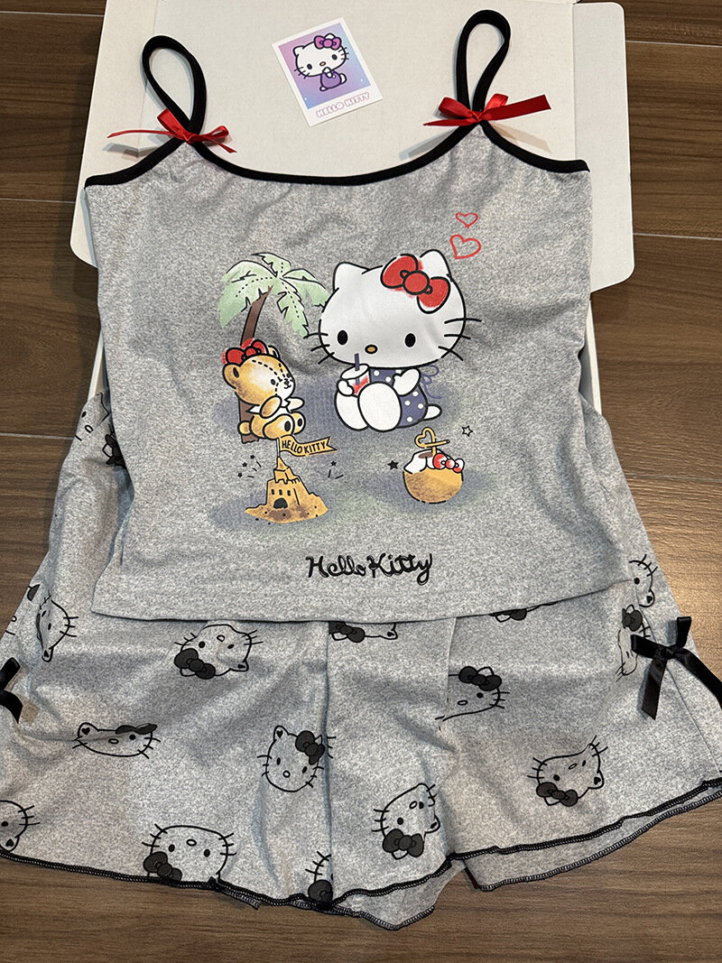 Пижама Sanrio Hello Kitty L (45-52.5кг)кокос Ночные рубашки с подкладкой для груди, стиль ins, летние
