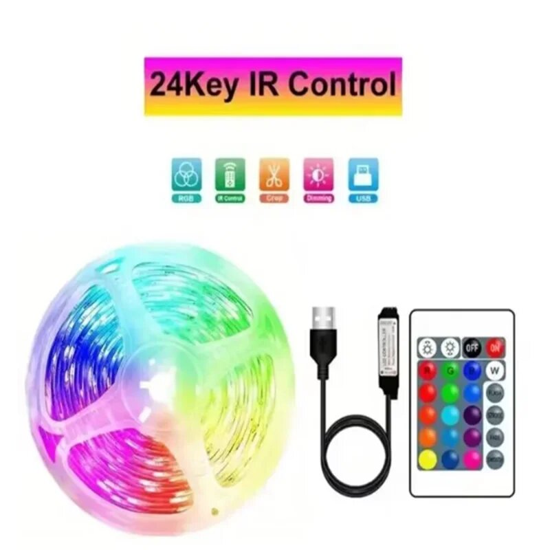 Светодиодная лента RGB 2024, Usb, 1-20 м, 5 В, управление через 24Key IR Control, 0.5m 2835