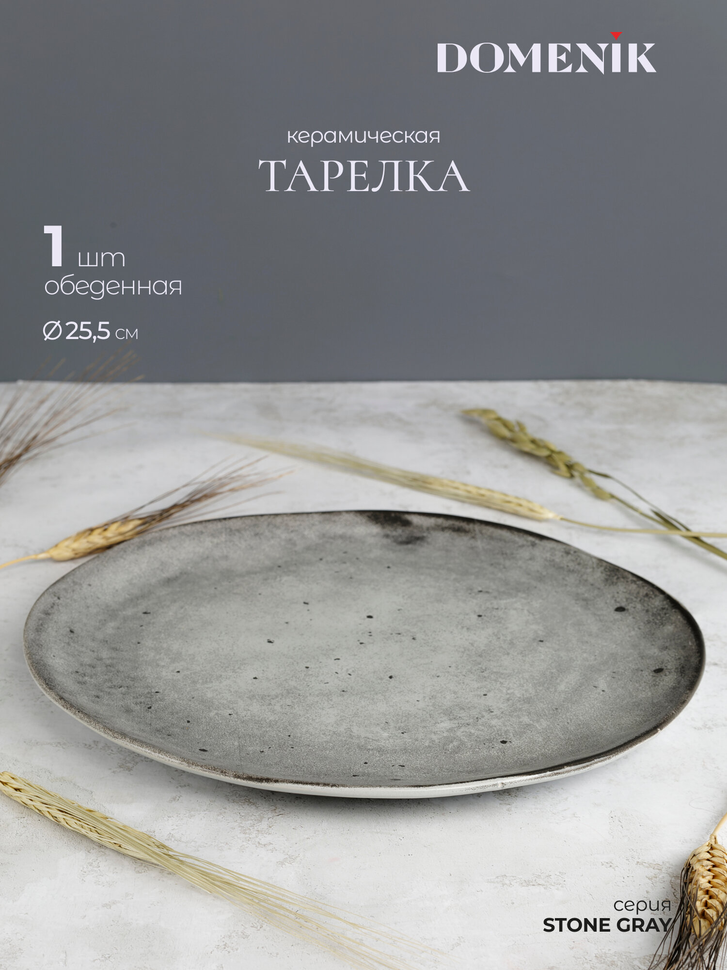 Тарелка обеденная DOMENIK STONE серый 26 см, из керамики, 1 шт.