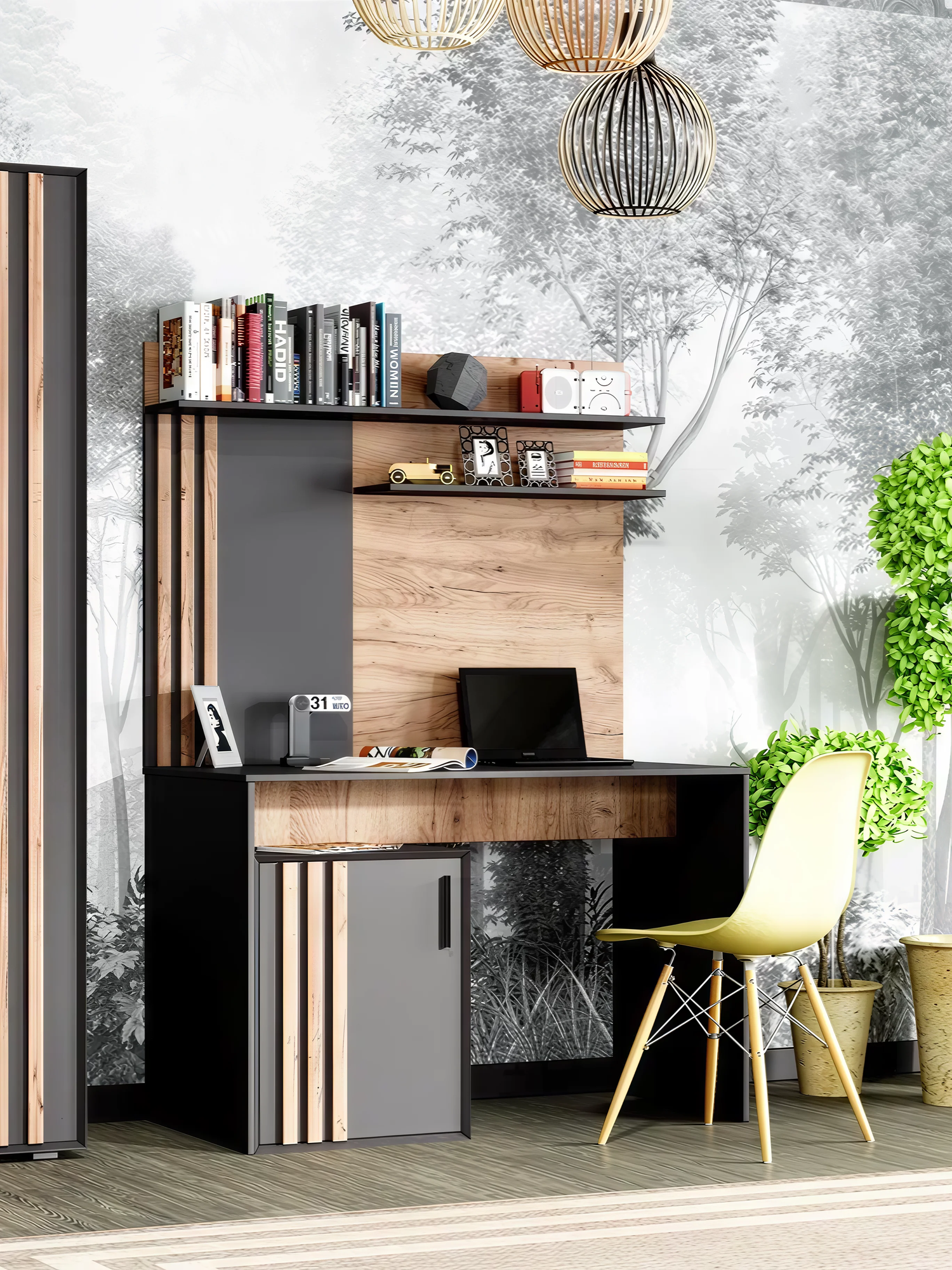 Стол компьютерный письменный Неаполь, с ящиком и полками, 120 х 59 см, Черный/Дуб золотой