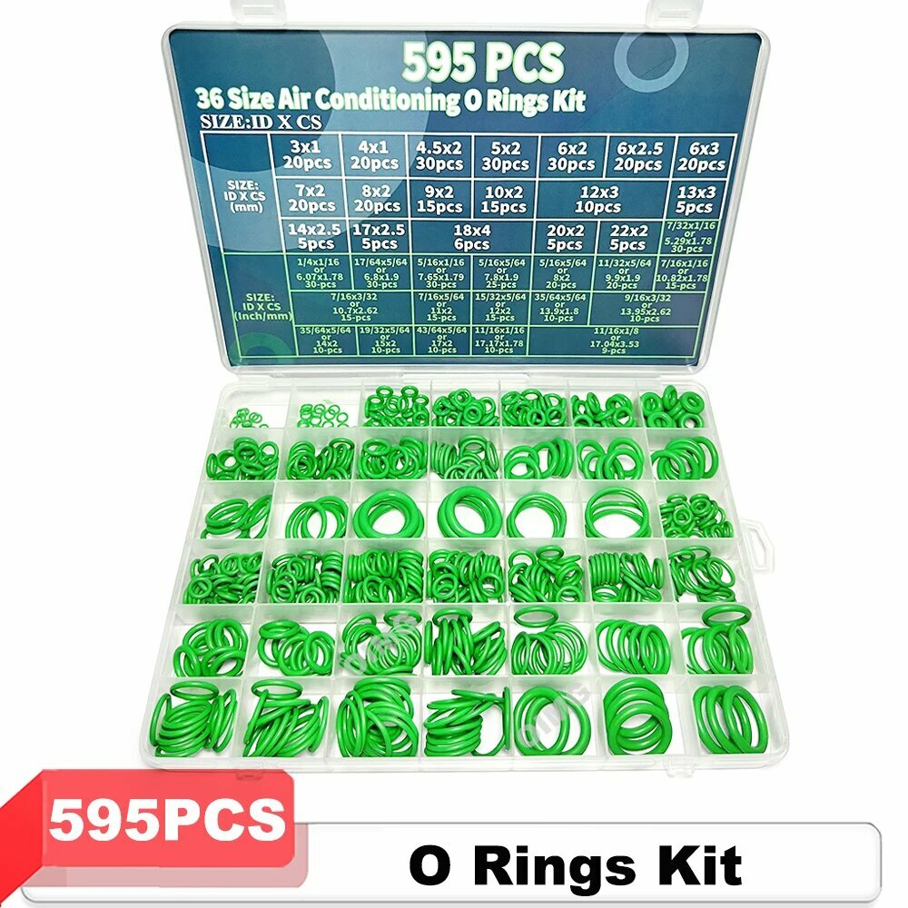 595 шт, комплект уплотнительных колец для кондиционера, резиновые уплотнительные кольца, прокладка для компрессора, автомобильной системы, сантехники, автодвигателей, ремонт смесителей 595pcs
