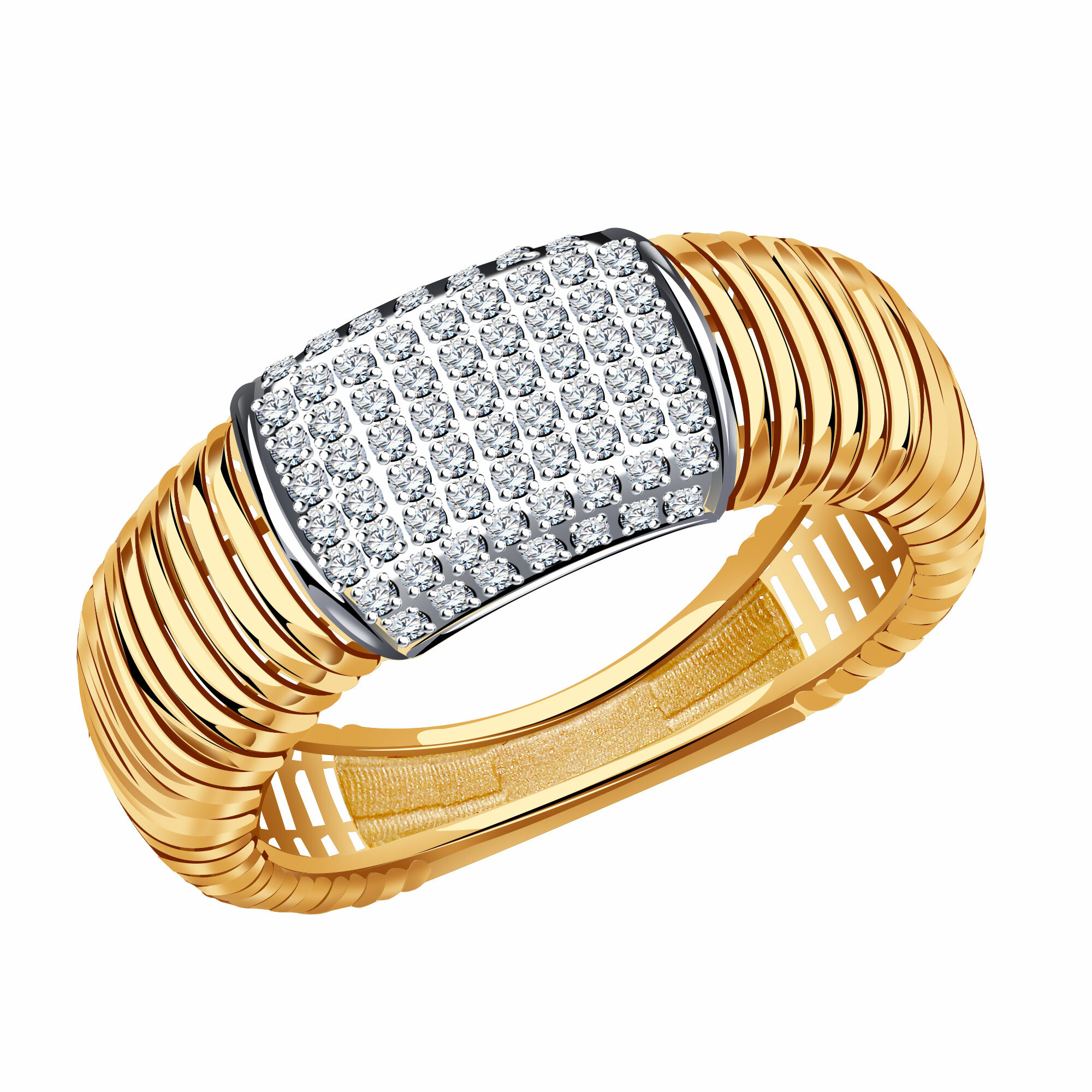 Кольцо широкое, дорожка, красное золото, 585 проба, фианит