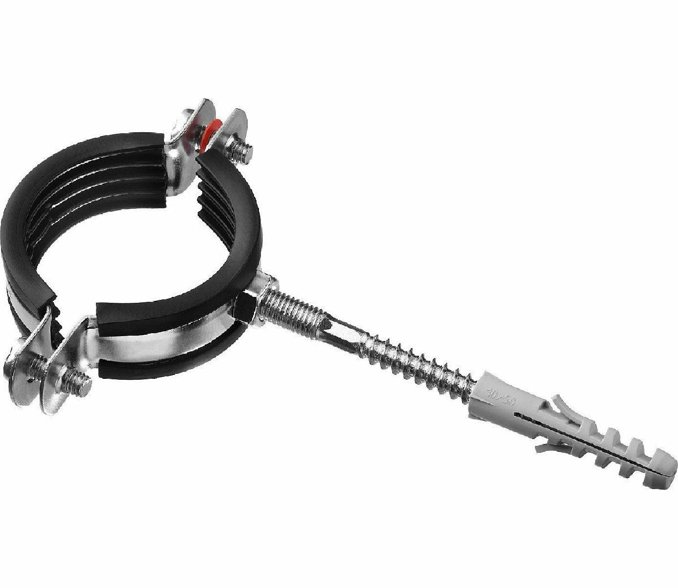 Трубный хомут с сантехнической шпилькой и дюбелем ЗУБР 1 1/2" 1шт диаметр 47-52 мм нагрузка 1.18 кН шпилька 80 мм дюбель 10х50 мм