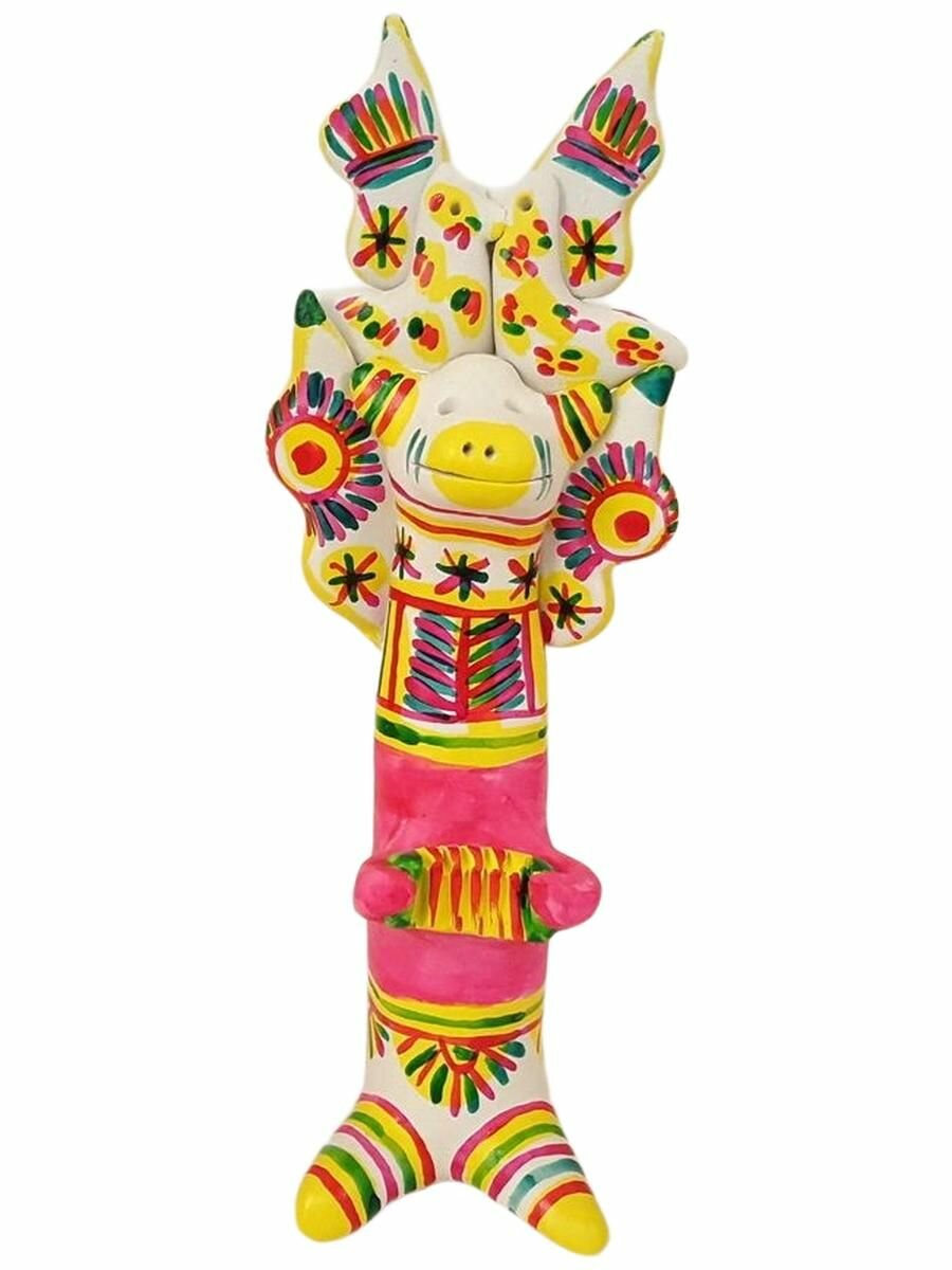 Медведь под деревом, Свистулька 19-24 см, Филимоновская глиняная игрушка, ручная авторская работа