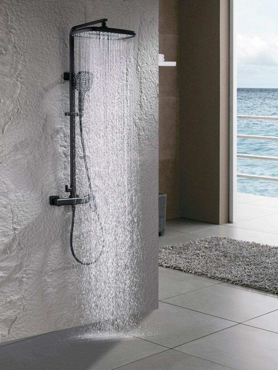 Душевая система с тропическим душем из латуни от бренда Ganzer GZ12163-C черный