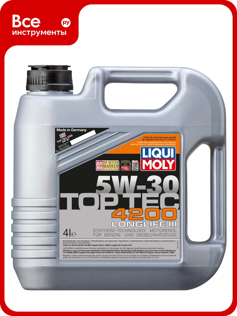 НС-синтетическое моторное масло LIQUI MOLY Top Tec 4200 5W-30 4л 3715, Масло работает при низким температурах