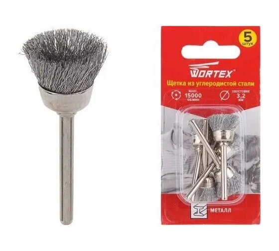 Щетка из углеродистой стали 16 мм, 5 шт WORTEX ETBS3216018