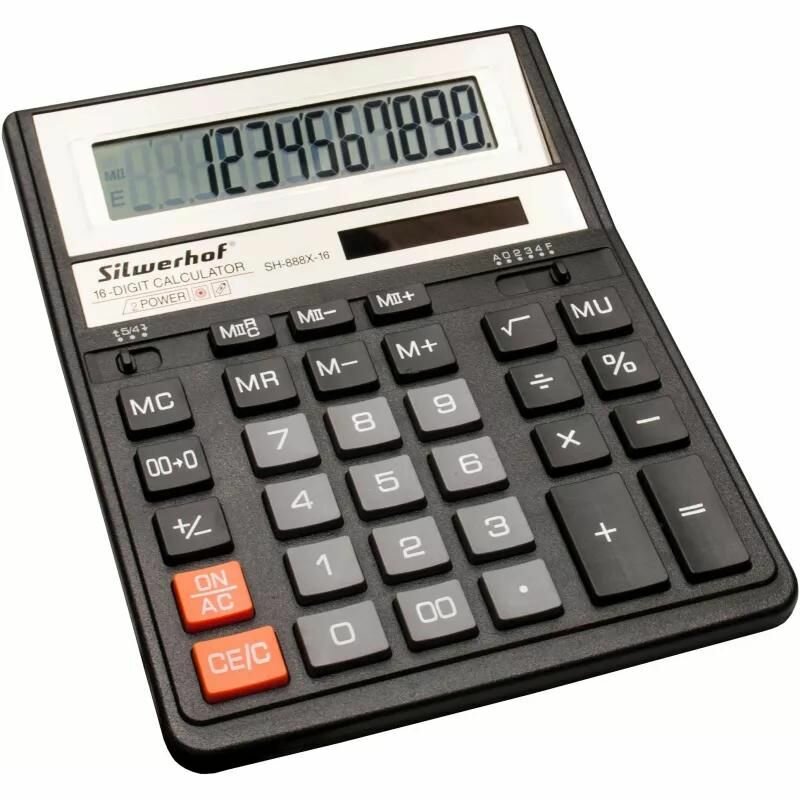 Калькулятор настольный Silwerhof 16 разрядов, SH-888X-16, черный