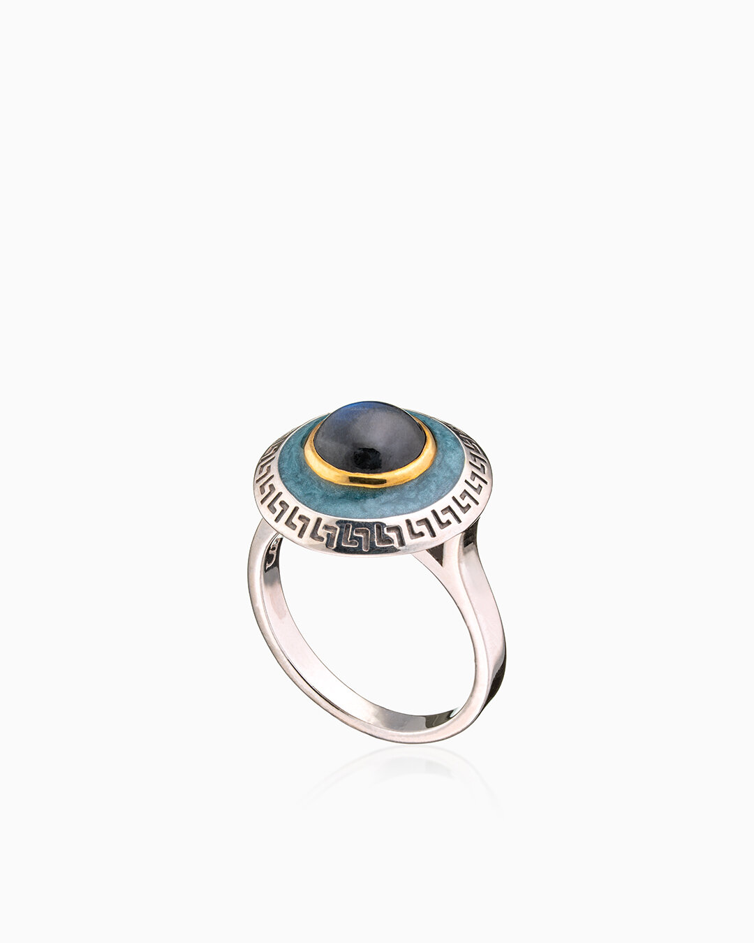 Кольцо, серебро, 925 проба, эмаль, лабрадорит