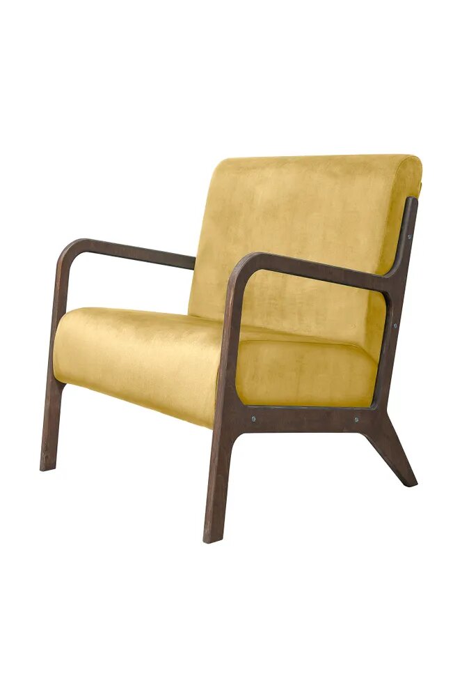Низкое лаунж-кресло Mak-interior "Mody Yellow", деревянное с подлокотниками