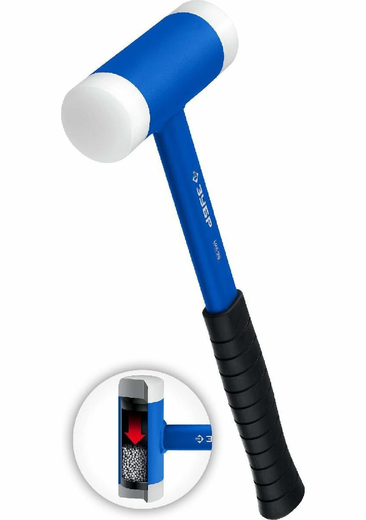 Цельнолитой безынерционный молоток STAYER 50 мм 900 г с металлической обрезиненной рукояткой 430 мм и сменными бойками