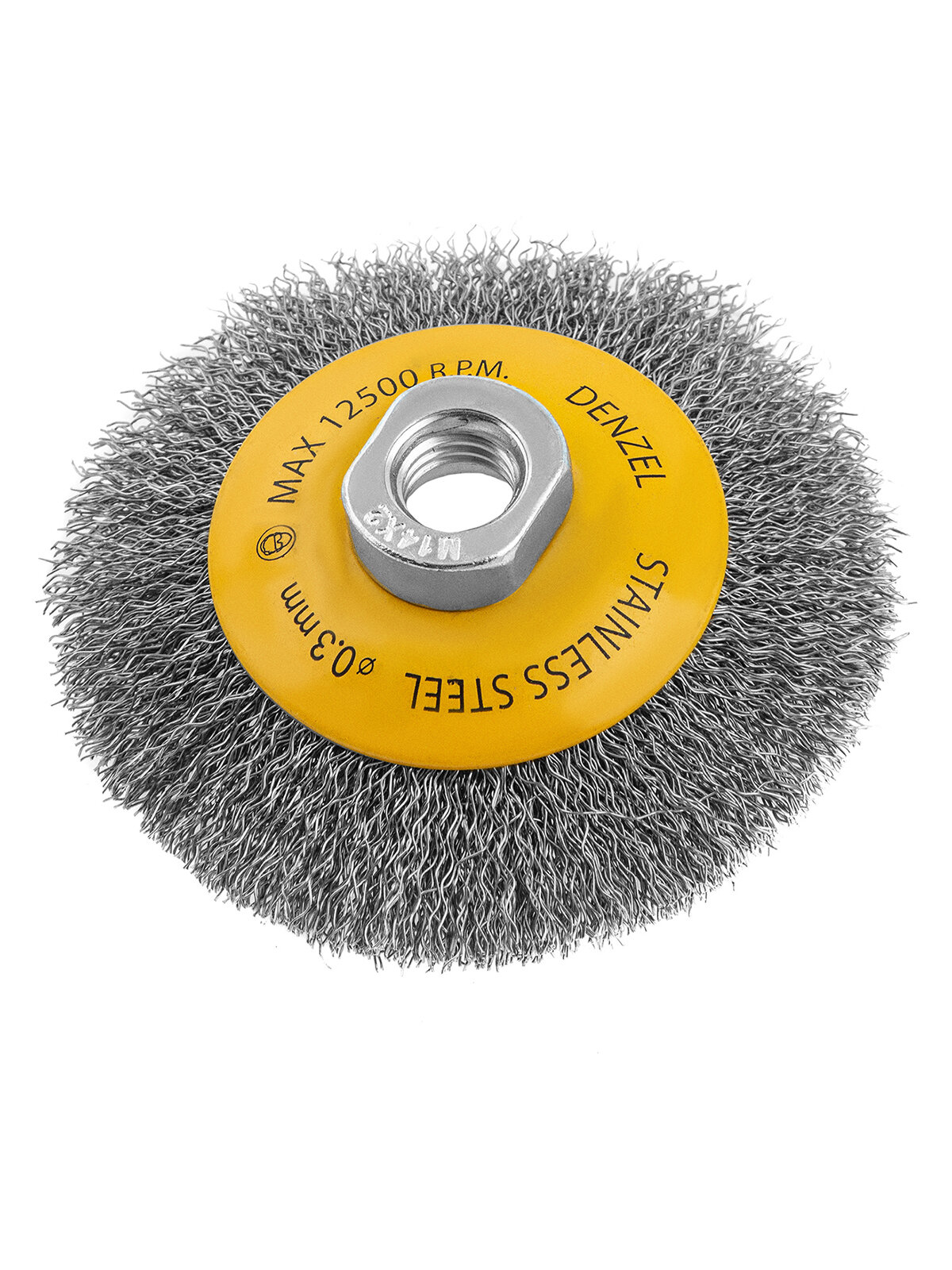 Щетка для УШМ Denzel 100 мм, М14, Тарелка, витая нержавеющая проволока 0, 3 мм 746083
