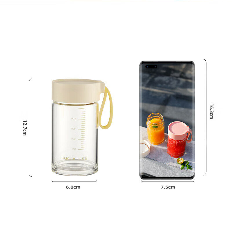 Fuguang Qingran Glass Cup, High Borosilicate Glass Water Cup, Portable Milk Coffee Measuring Tea Cup for Women, 330ml