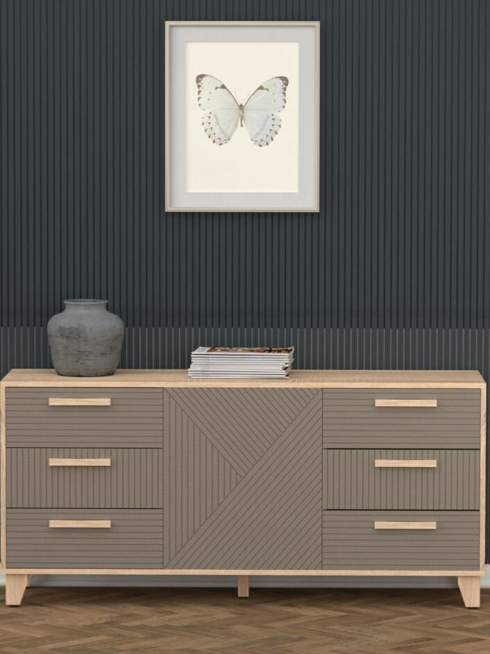 Комод с ящиками Копенгаген Дуб Сонома / Мускатный орех (12 Стульев)