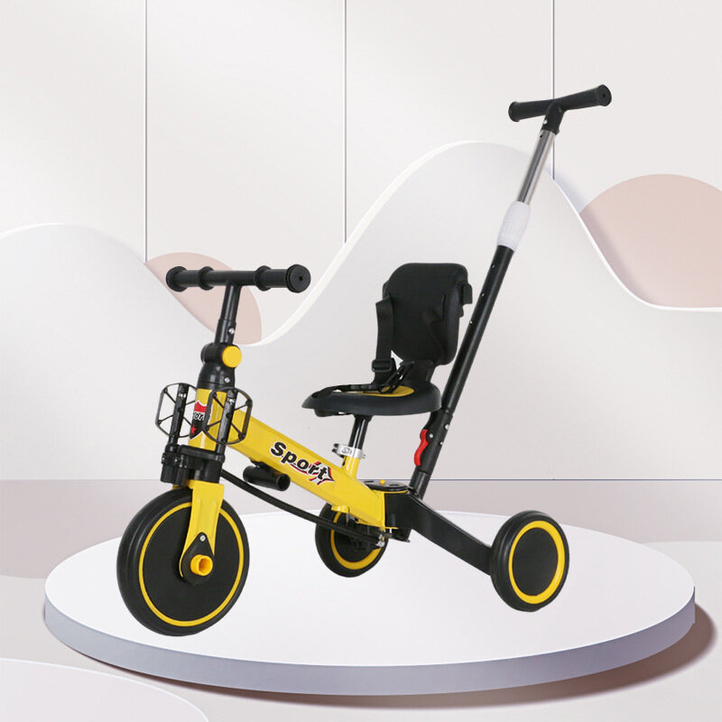 Беговел-велосипед Kd1, родительская ручка, 4 в 1, желтый, 5-7 лет