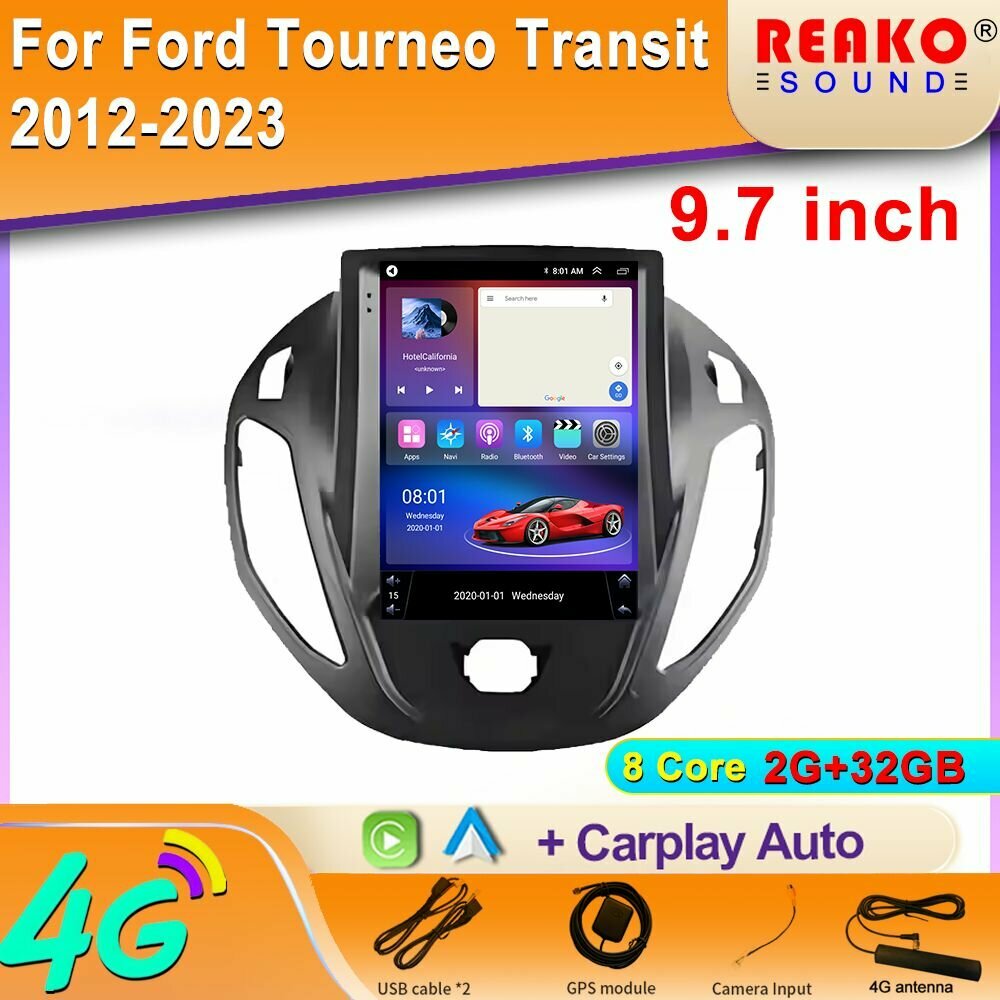 Магнитола для Ford Tourneo Transit 2012-2023 , с камерой заднего вида. IPS экран 9.7 дюймов, Wifi 2din с сенсорным экраном, usb и блютузом.