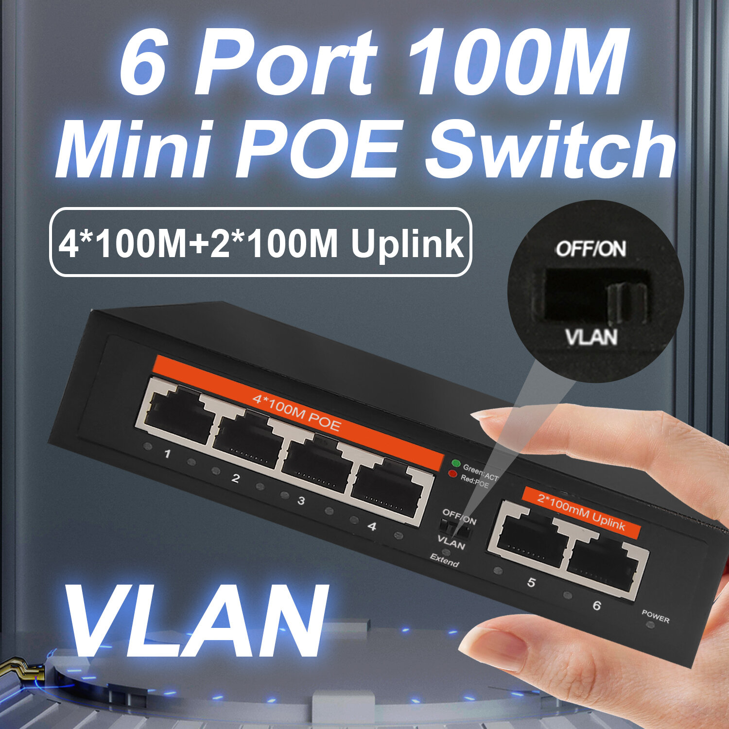 POE Сетевой коммутатор, 100Мбит/с, 4 POE и 2 RJ45 порта， настольный, для IP-камер, видеонаблюдения, Motiedot