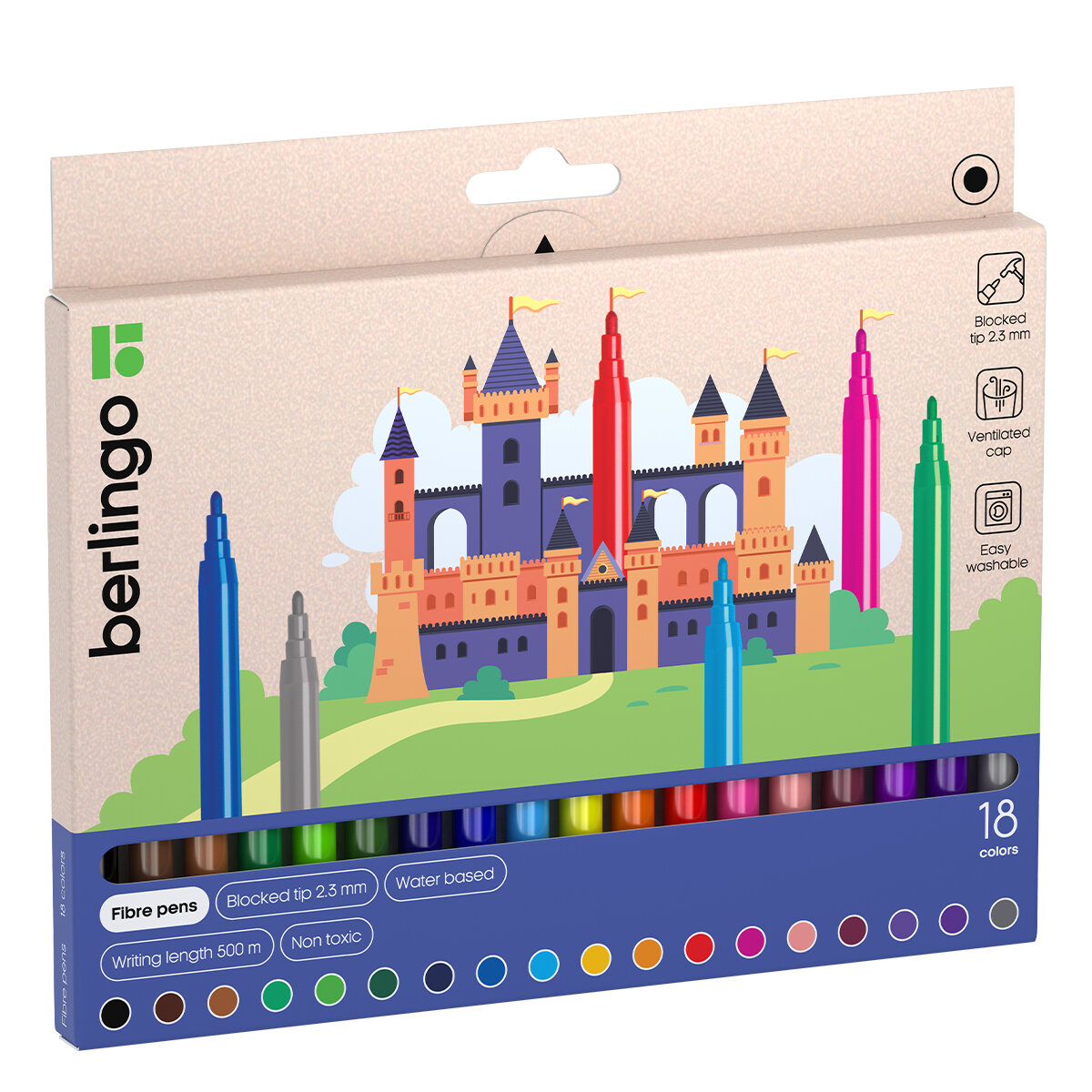 Комплект 20 шт, Фломастеры Berlingo "Замки", 18цв, смываемые, картон, европодвес