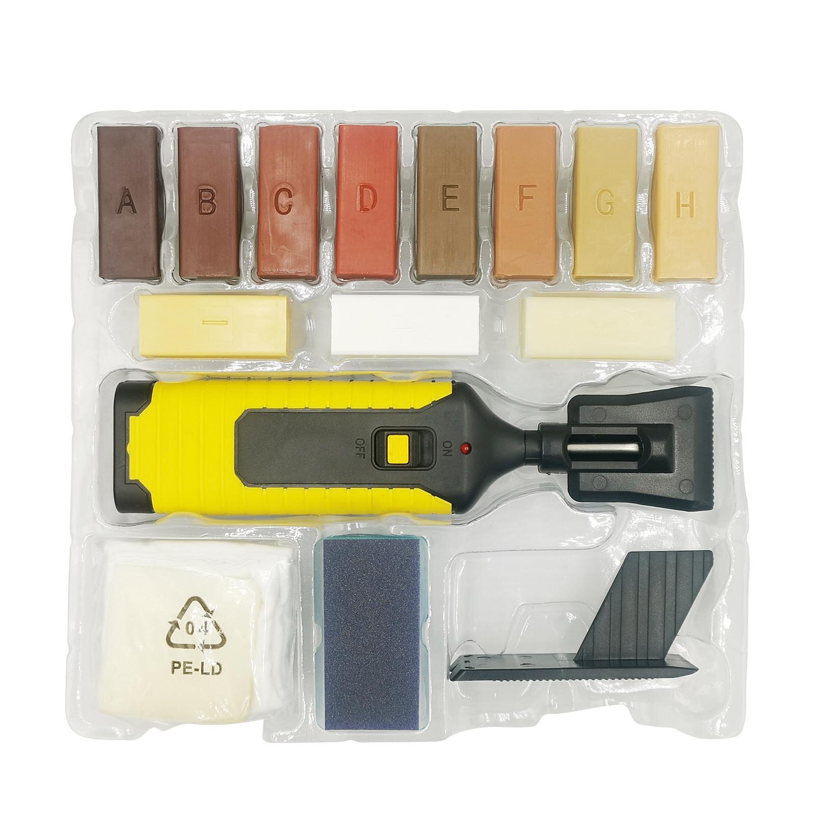 Набор для ремонта паркета и ламината, набор для ремонта полов и мебели, средства для скрытия и удаления царапин на дереве, восстановление трещин на деревянных полах из паркета и ламината, материал ABS+резина, длина электрокаструла 150мм, размер воскового