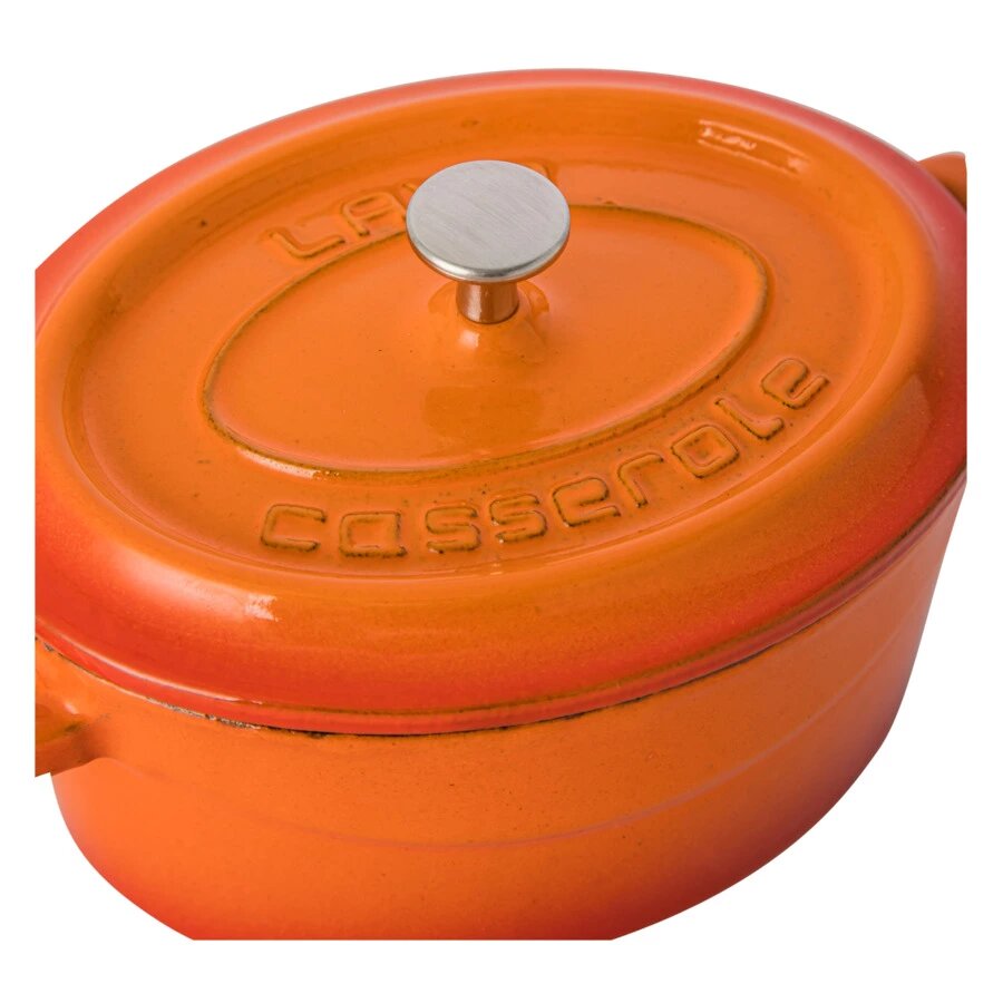 Кокот с крышкой овальный LAVA 9х12 см, 360 мл, чугун, оранжевый