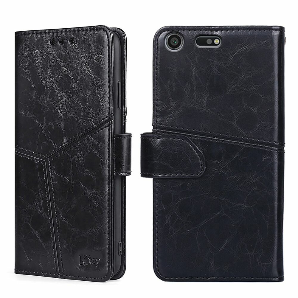 Чехол-книжка MyPads для Sony Xperia XZ Premium / Сони Xperia XZ Premium, объединяет геометрию (черный)