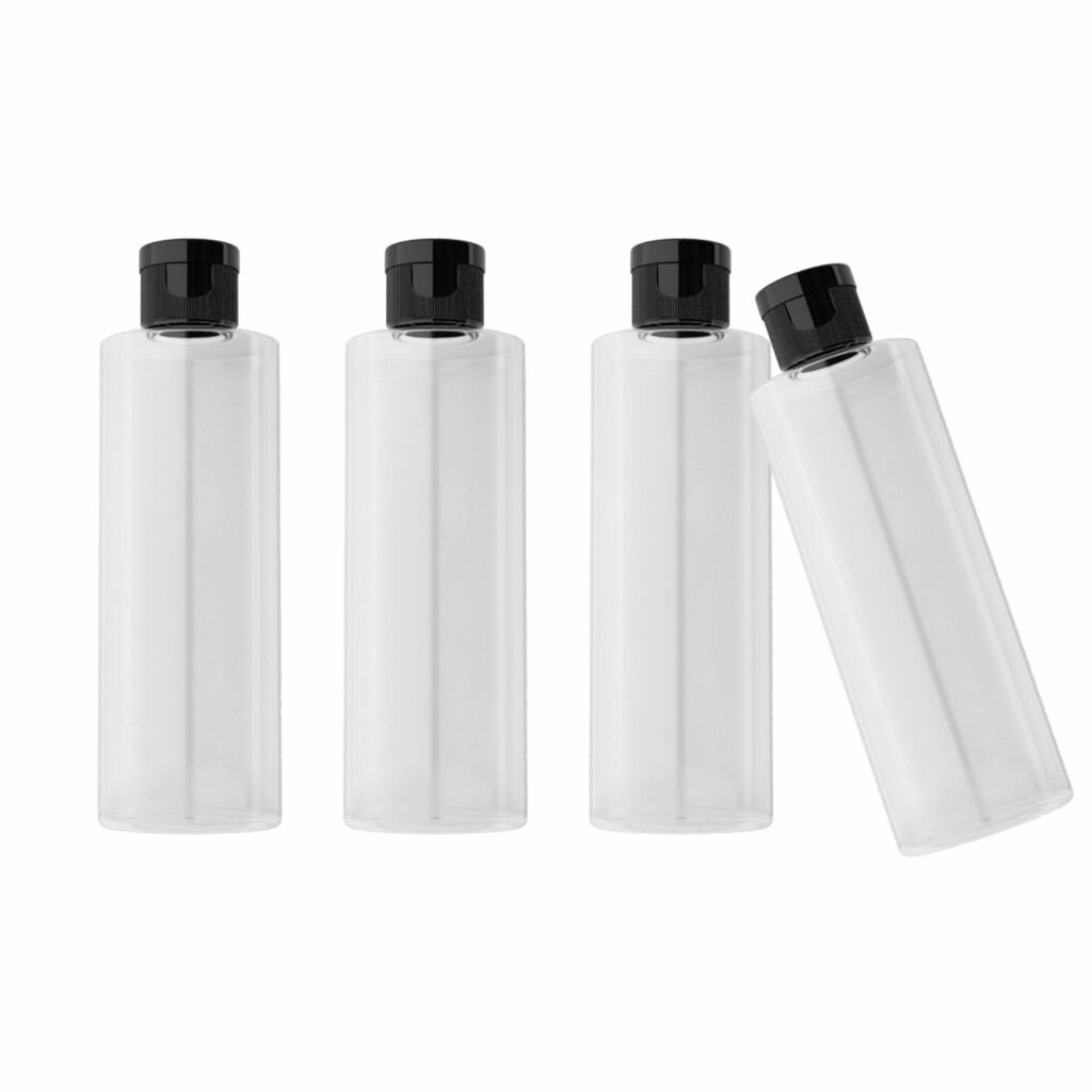 Косметические флаконы, Пустая бутылка для разлива - прозрачная с черной крышкой, 4 шт